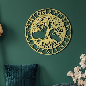 Viking Runes Tree of Life Metal Wall Art – Vegvisir Nordic Decor - Etsy