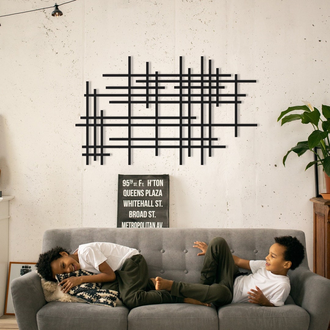 Abstract Line Metal Wall Art, Minimalist Metal Wall Decor, Geometric ...
