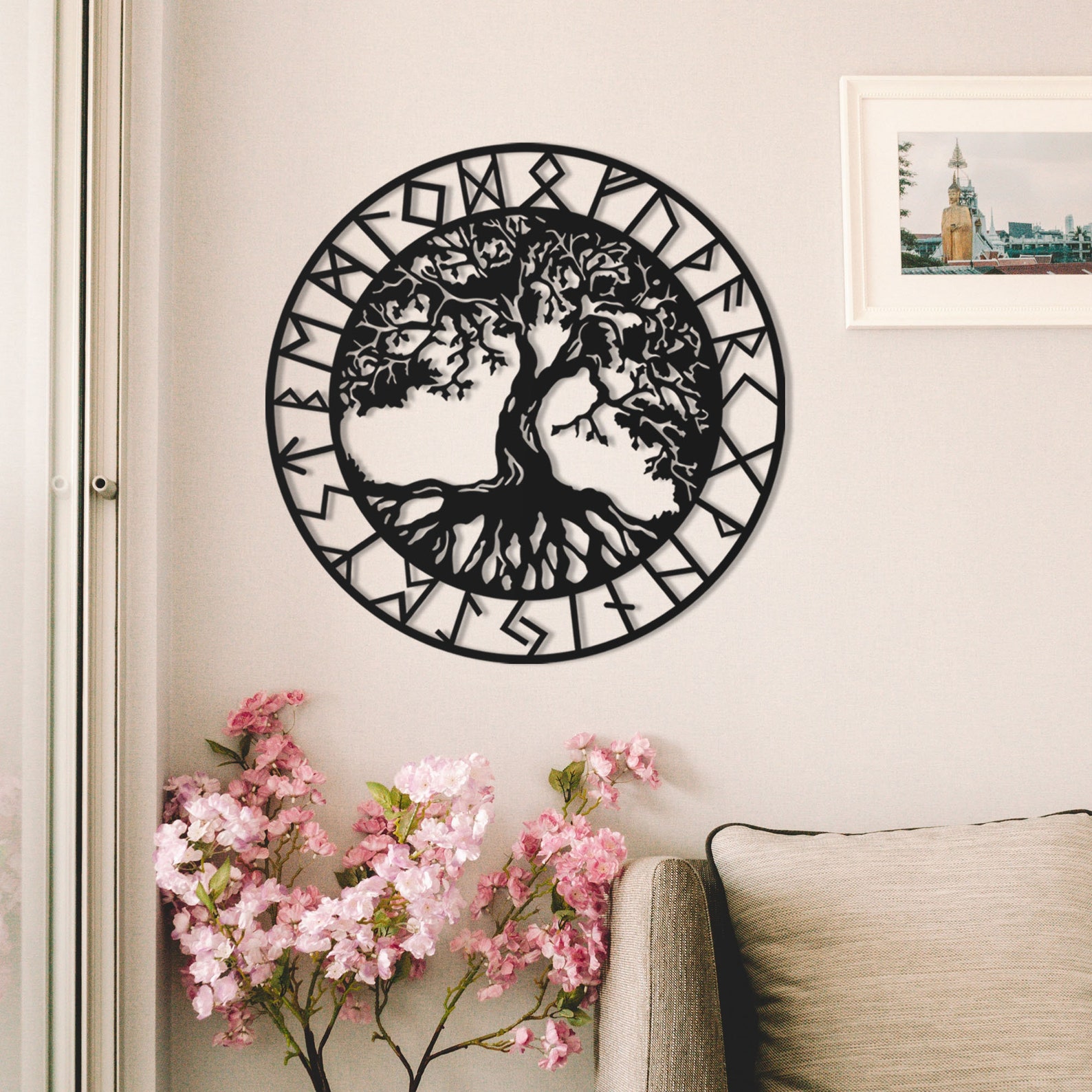 Viking Runes Tree of Life Metal Wall Art – Vegvisir Nordic Decor - Etsy