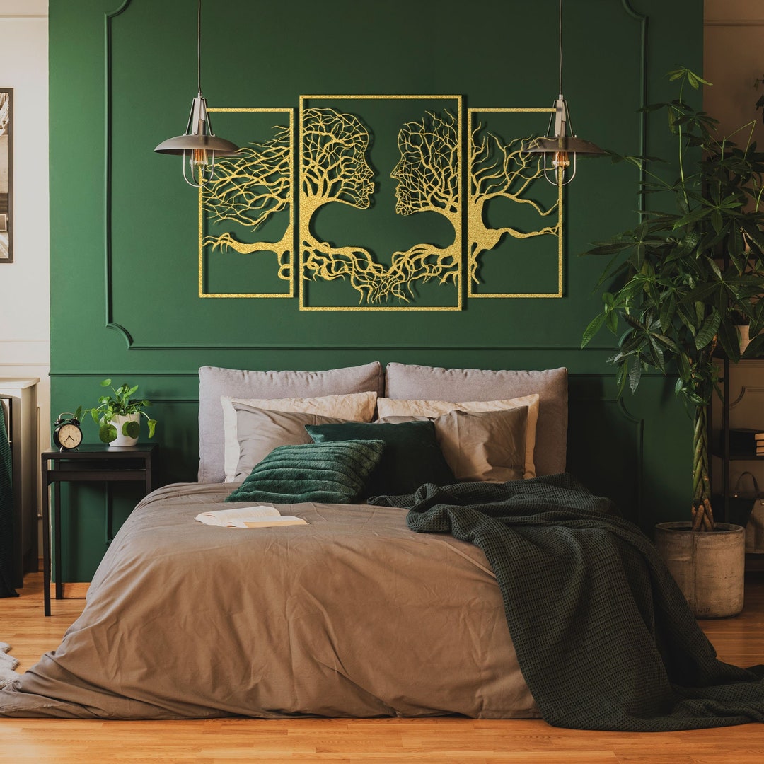 Gold Abstract Metal Tree Art, Tree Faces Wall Decor, Man & Woman Wall ...