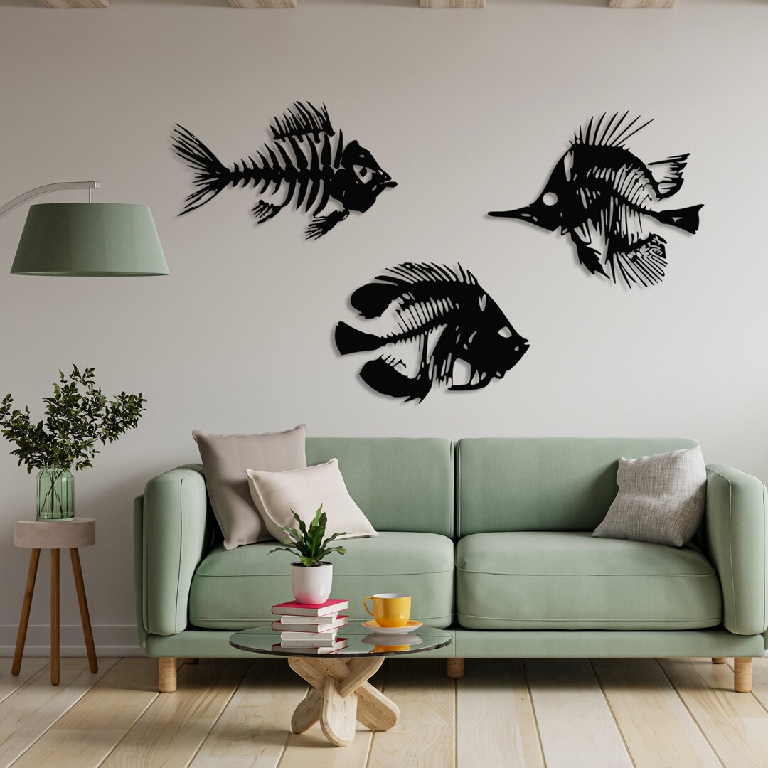 Fish Bones Metal Wall Art, Fish Wall Decor, Modern Home Wall Art, Metal ...