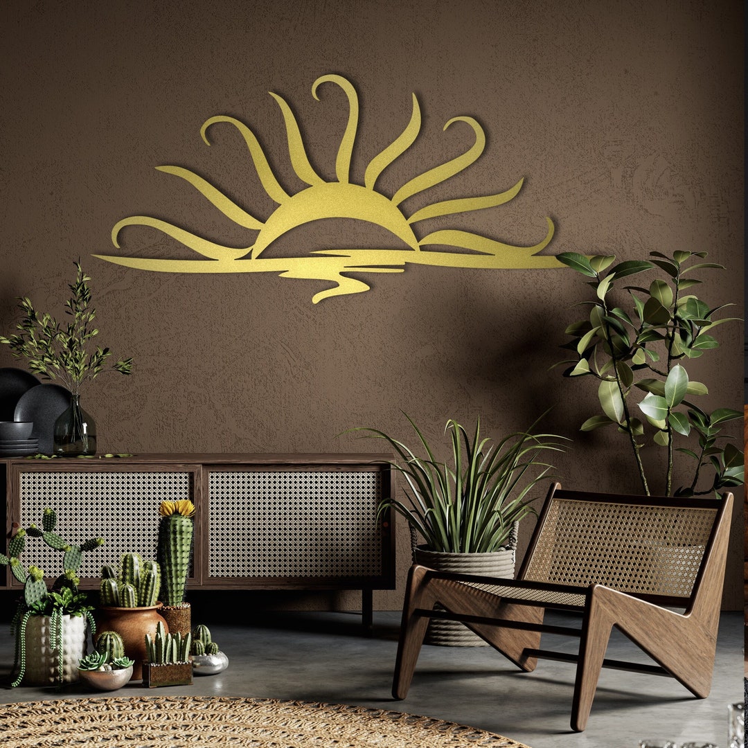 Minimalist Metal Sun Wall Art: Textured Black & Gold Decor - Etsy