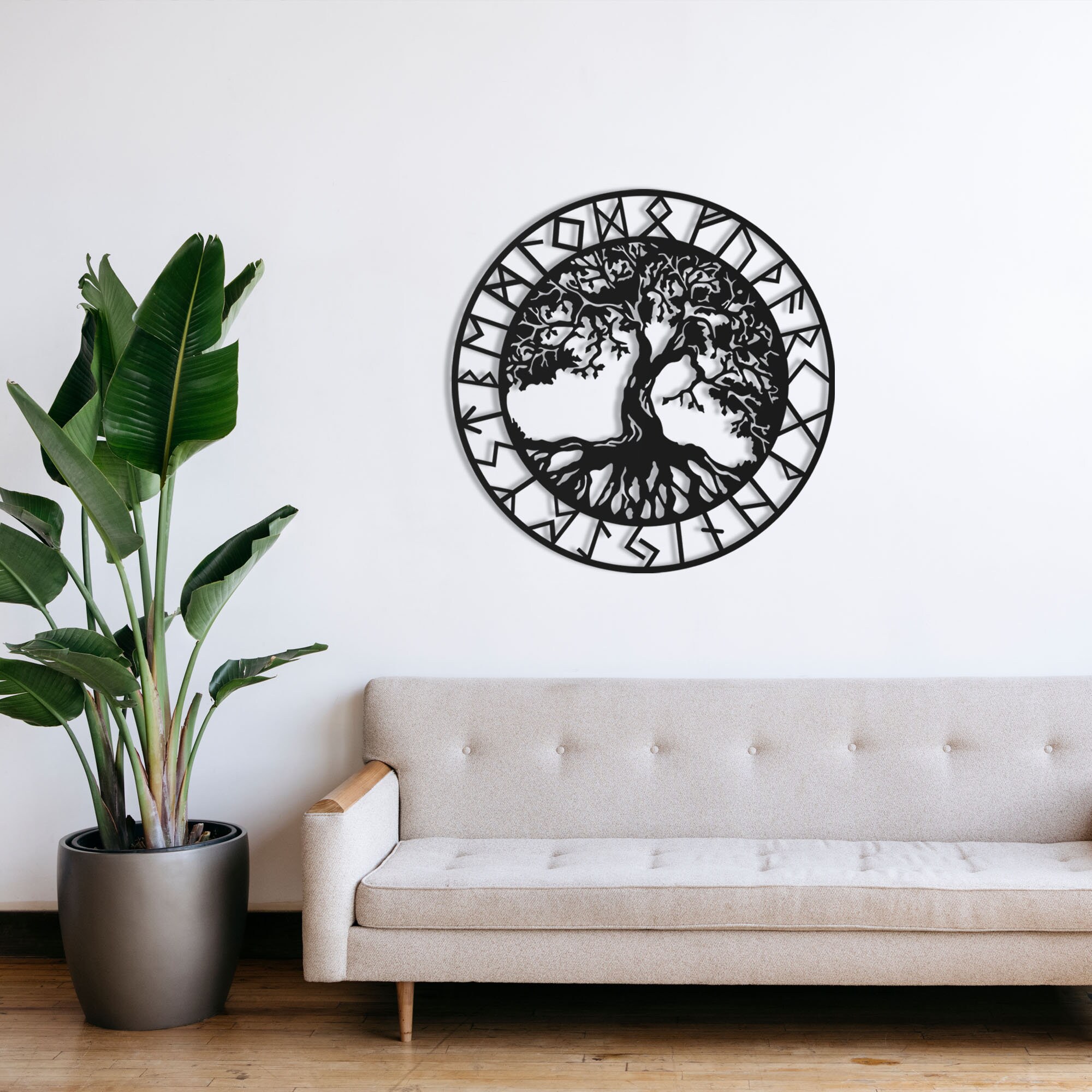 Viking Runes Tree of Life Metal Wall Art – Vegvisir Nordic Decor - Etsy