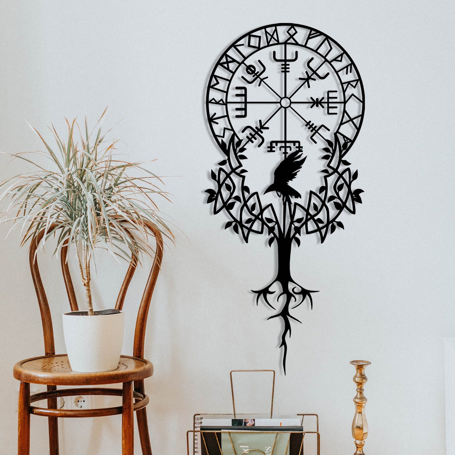 Viking Symbol Metal Wall Art Norse Pagan Vegvisir Decor - Etsy