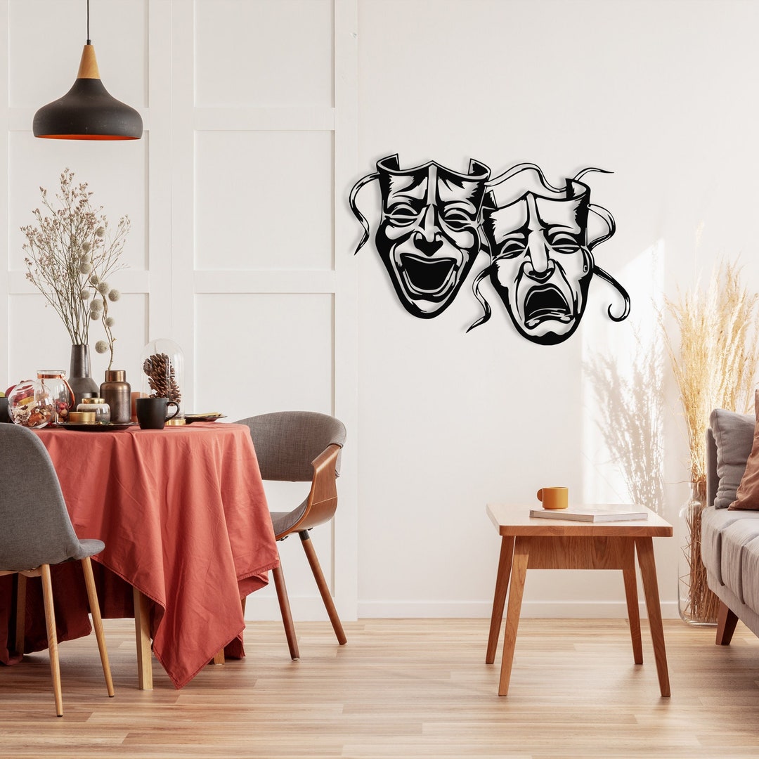 Theater Mask Metal Wall Decor - Unique Art for Home Theater and Outdoor ...