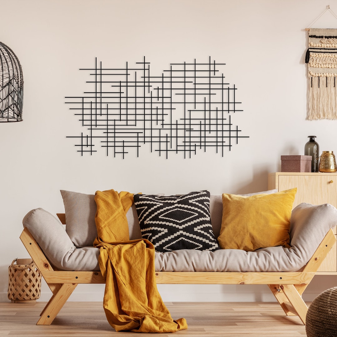 Abstract Minimalist Metal Wall Art, Grid Metal Wall Decor, Geometric ...