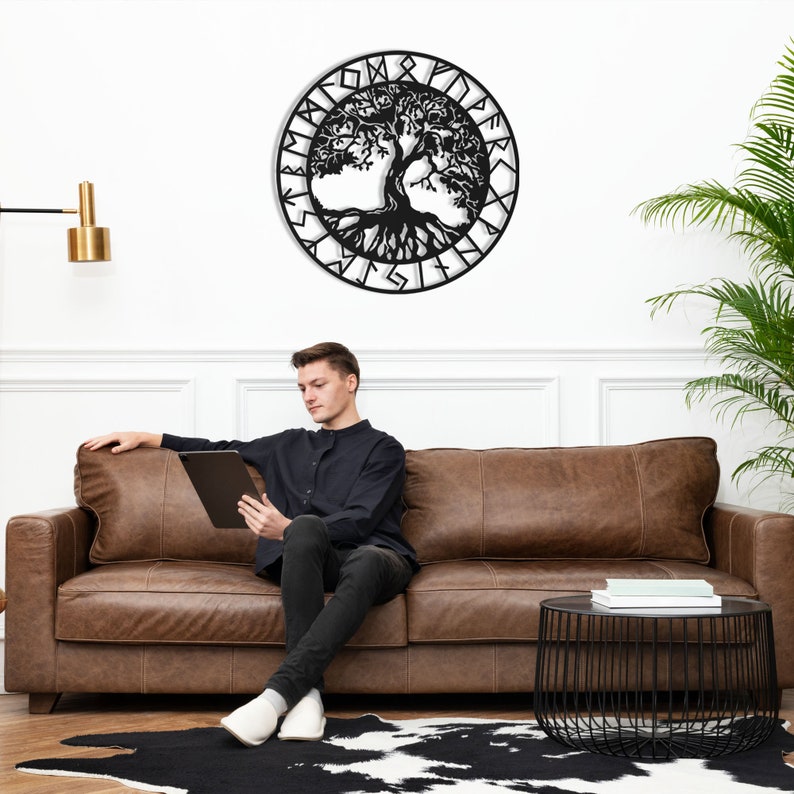 Viking Runes Tree of Life Metal Wall Art – Vegvisir Nordic Decor - Etsy