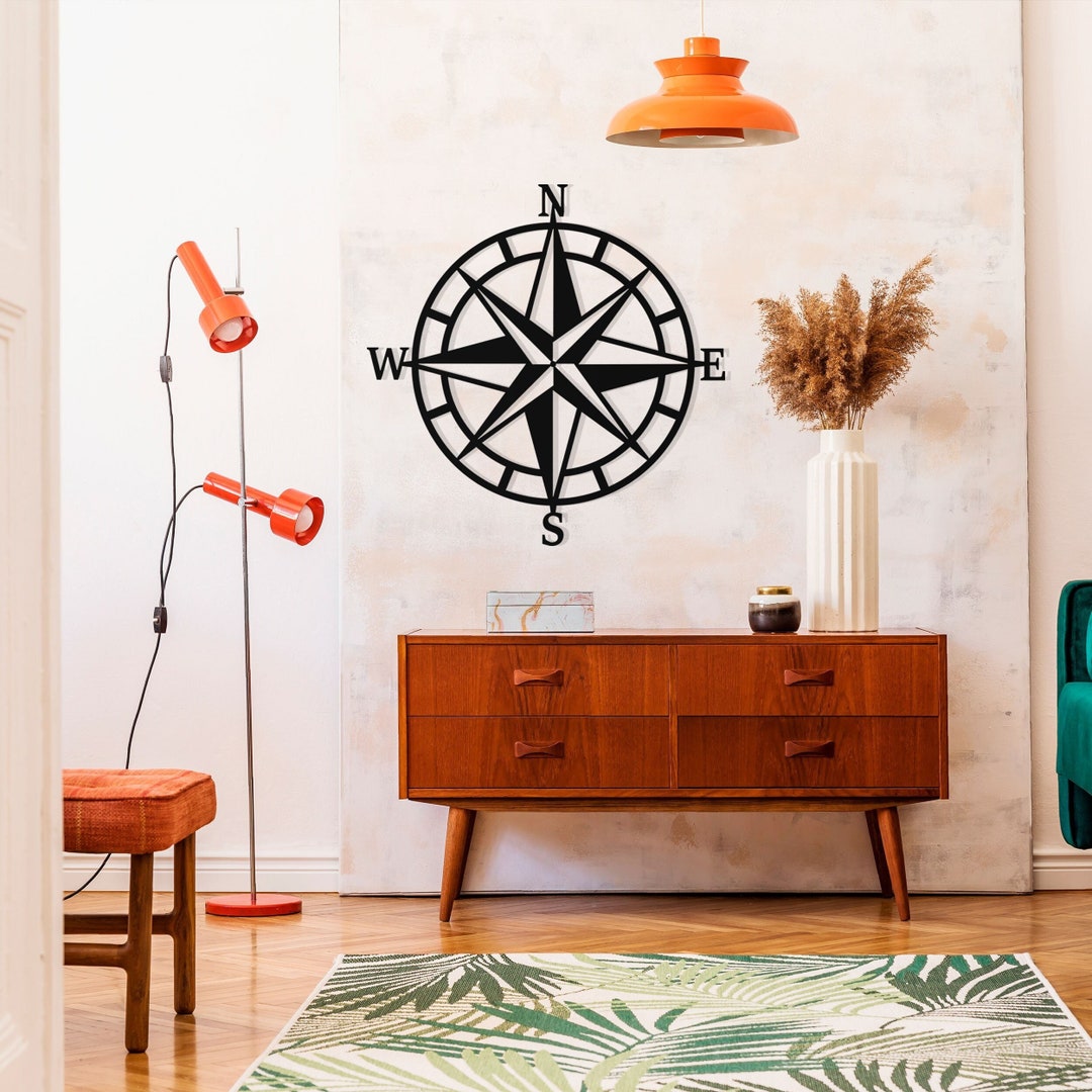 Metal Compass Wall Sign, Metal Compass Decor, Outdoor Wall Decor, Porch ...