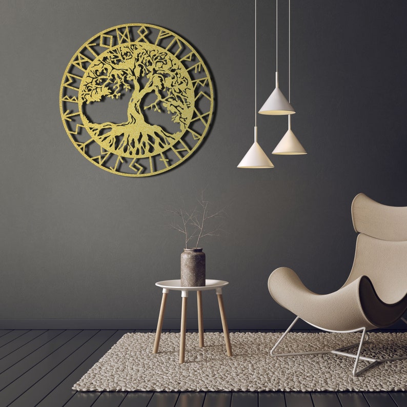 Viking Runes Tree of Life Metal Wall Art – Vegvisir Nordic Decor - Etsy