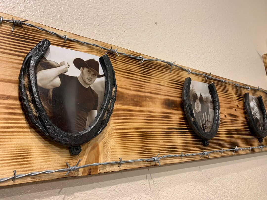 Horseshoe Picture Frame: Rustic Western Cowboy Decor, Holds 3 Photos - Etsy