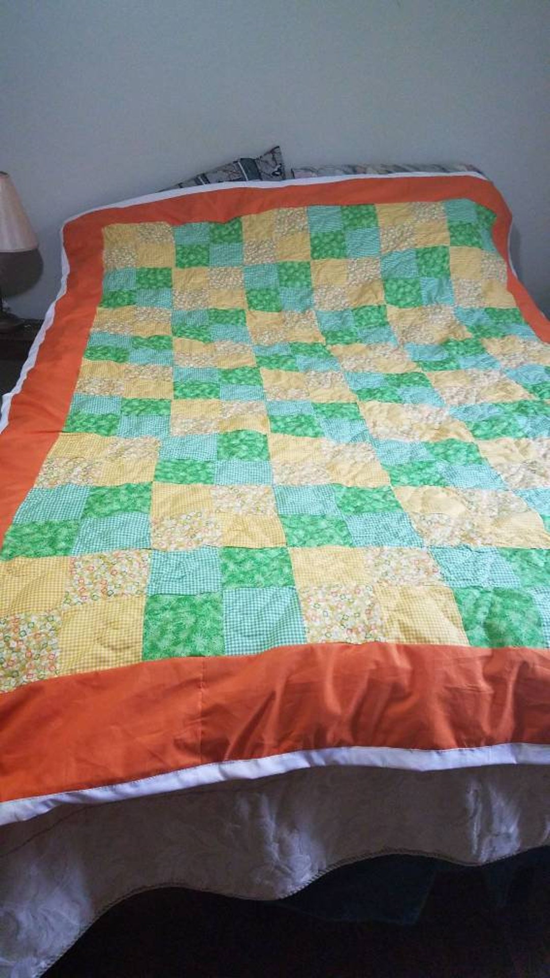 Homemade Twin Size Quilt Spring Colors Orange Yellow White Green. - Etsy