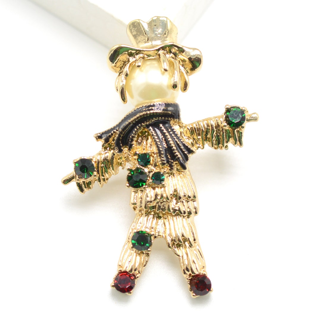 Cute Figural Scarecrow Brooch Set Artificial Pearl as Face, Green and ...