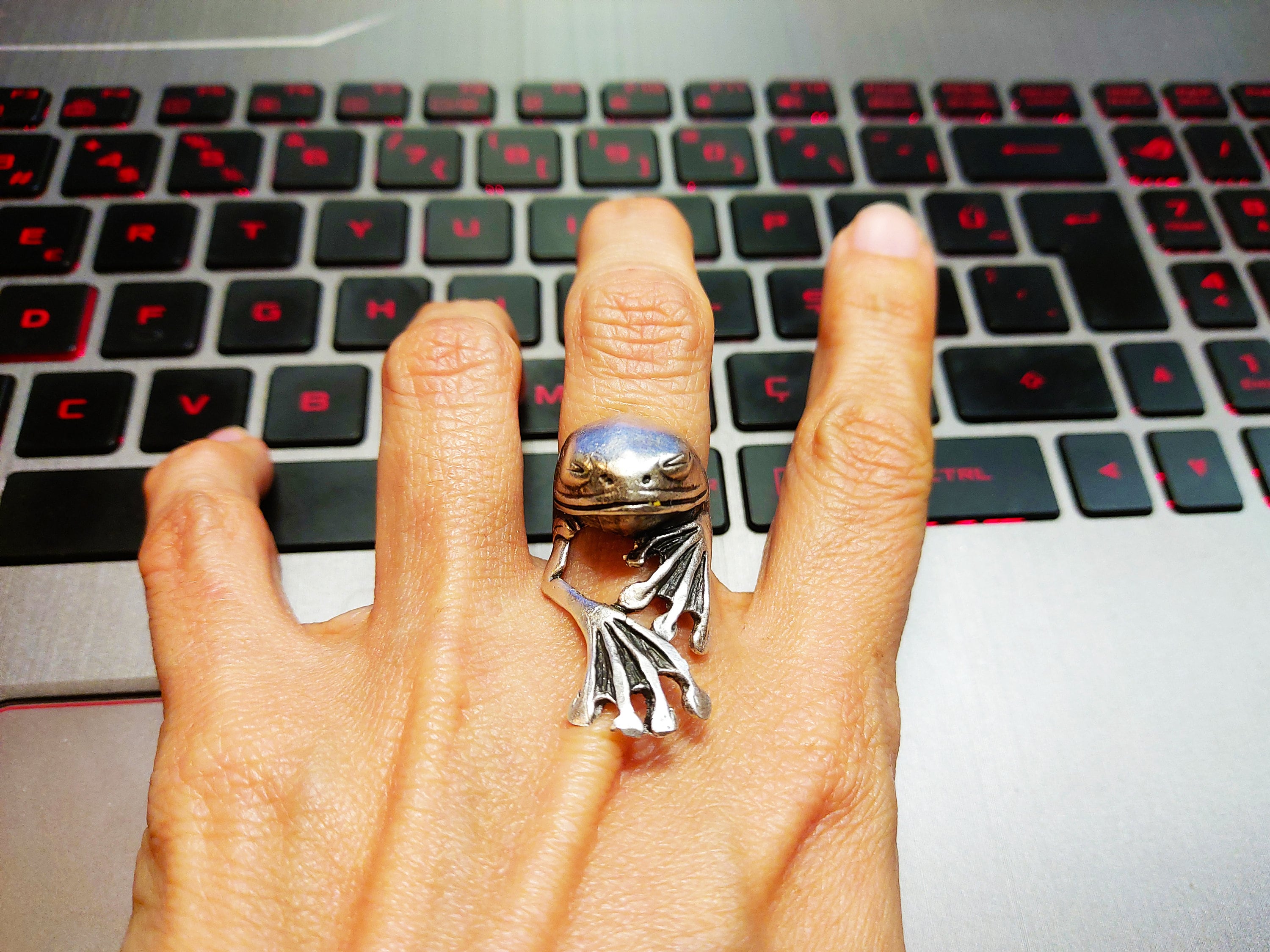 110 / FROG Silver Plated Ring Animal Toad Abstract Ring | Etsy