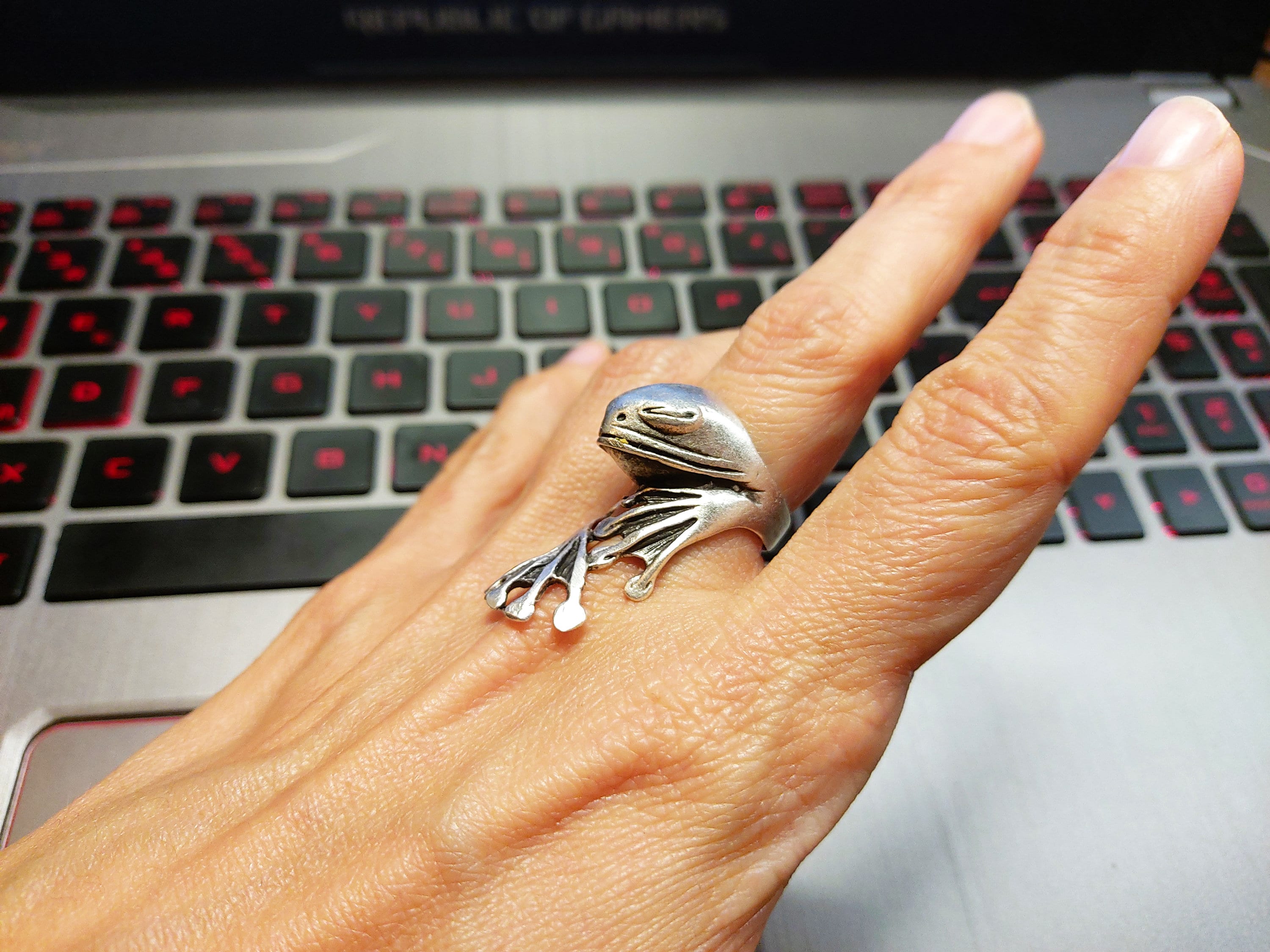 110 / FROG Silver Plated Ring Animal Toad Abstract Ring | Etsy