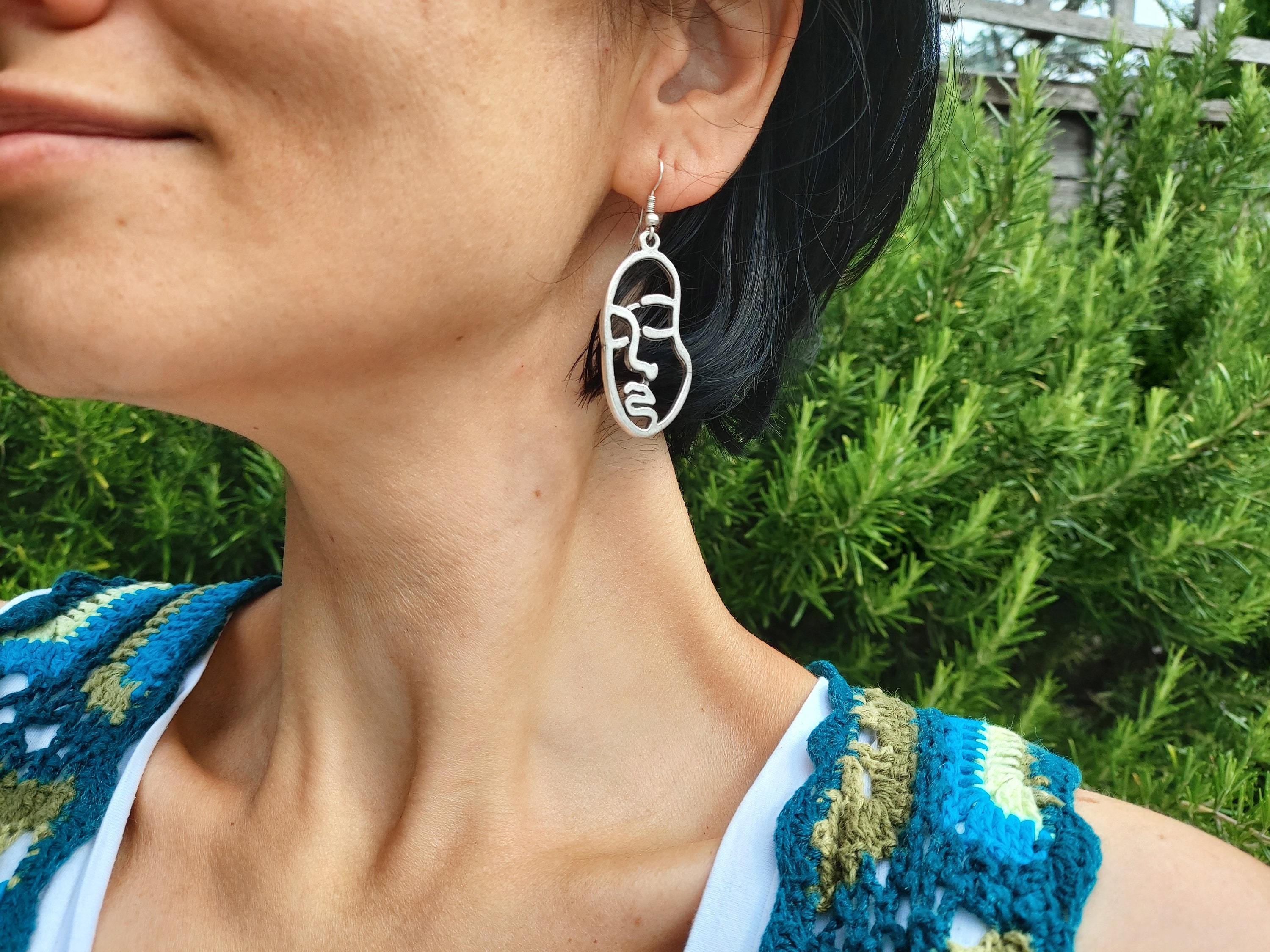 43 Silver Abstract FACE Earrings Modern Trendy Earrings | Etsy