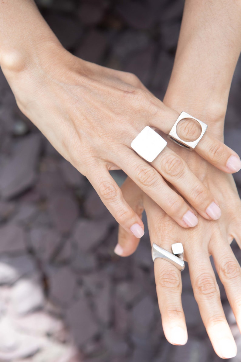 Silver Square Geometric Ring, Abstract Minimalist Ring R68 - Etsy