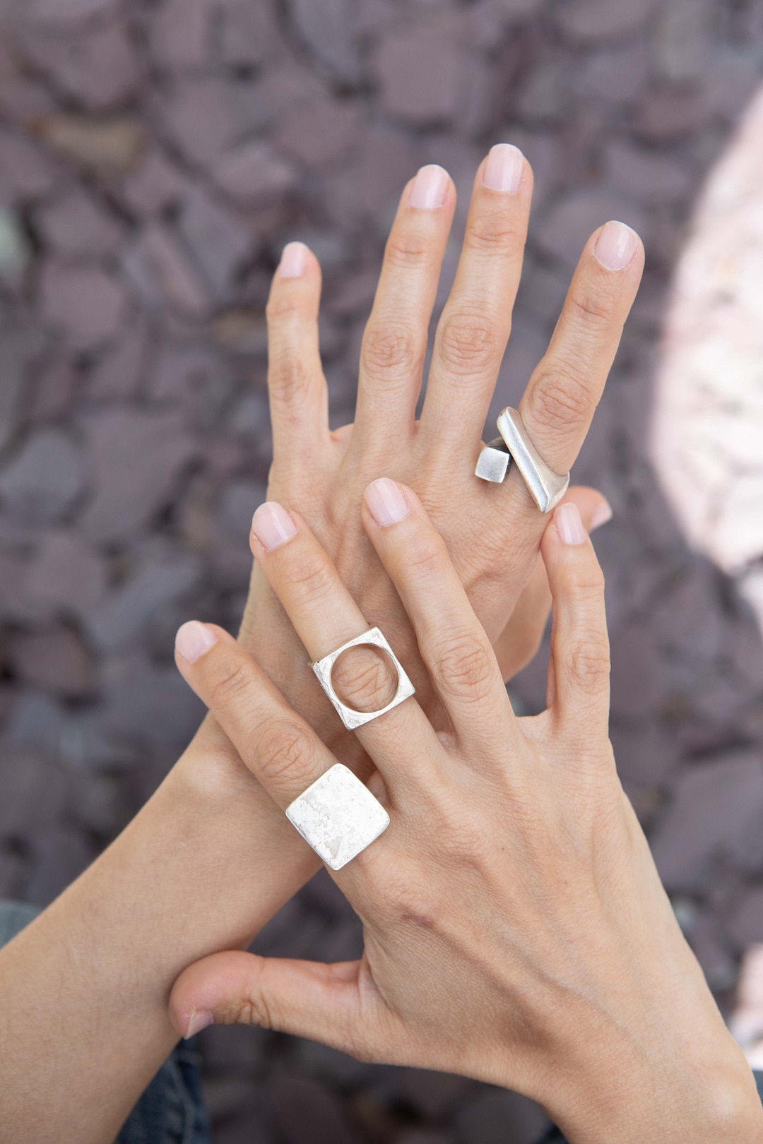 68 / Silver Square Geometric Ring, Abstract Minimalist Ring - Etsy