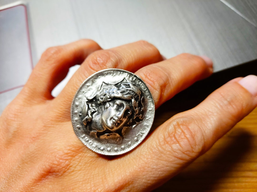 Caesar Coin Ring, Silver Plated Brass, Adjustable R83 - Etsy