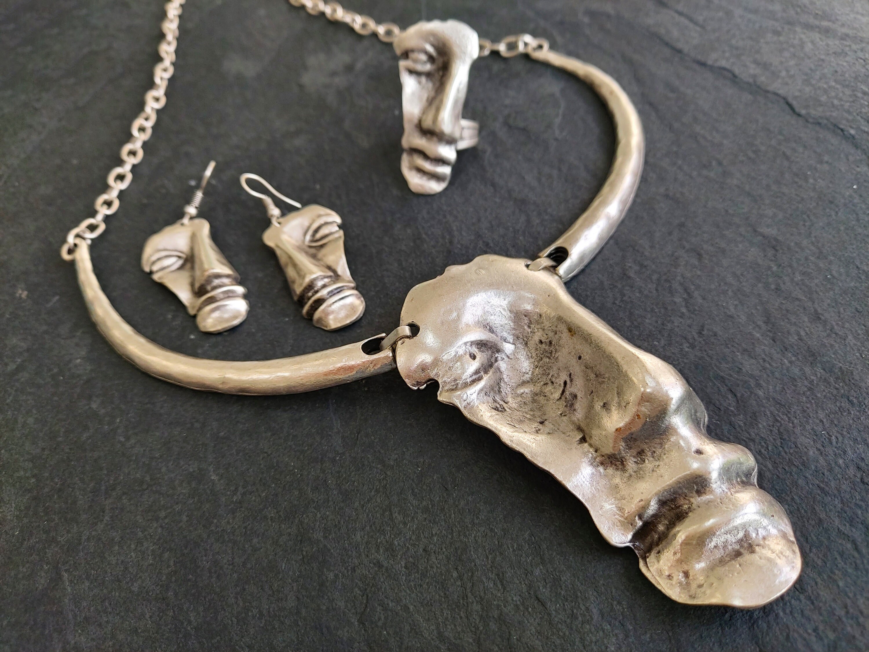 27-antique Silver Greek FACE Mask Necklace - Etsy