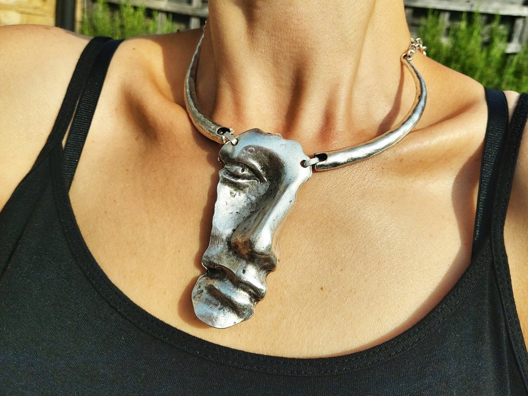 27-antique Silver Greek FACE Mask Necklace - Etsy