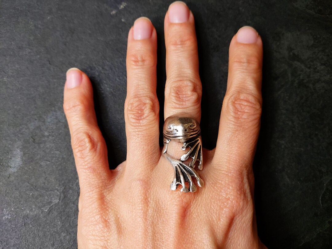 110 / FROG Silver Plated Ring, Animal Toad Abstract Ring - Etsy