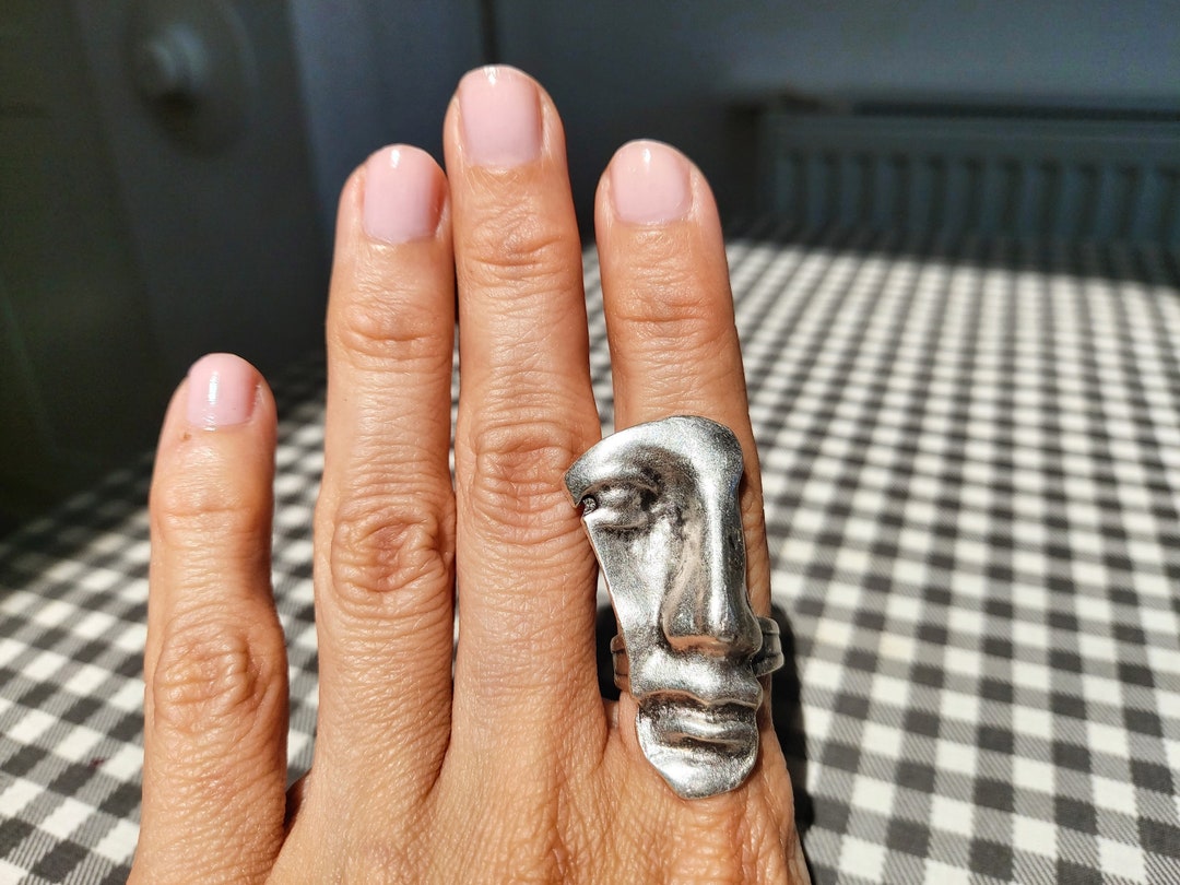 43 / Antique Greek FACE Silver / Gold Plated Mask Ring - Etsy