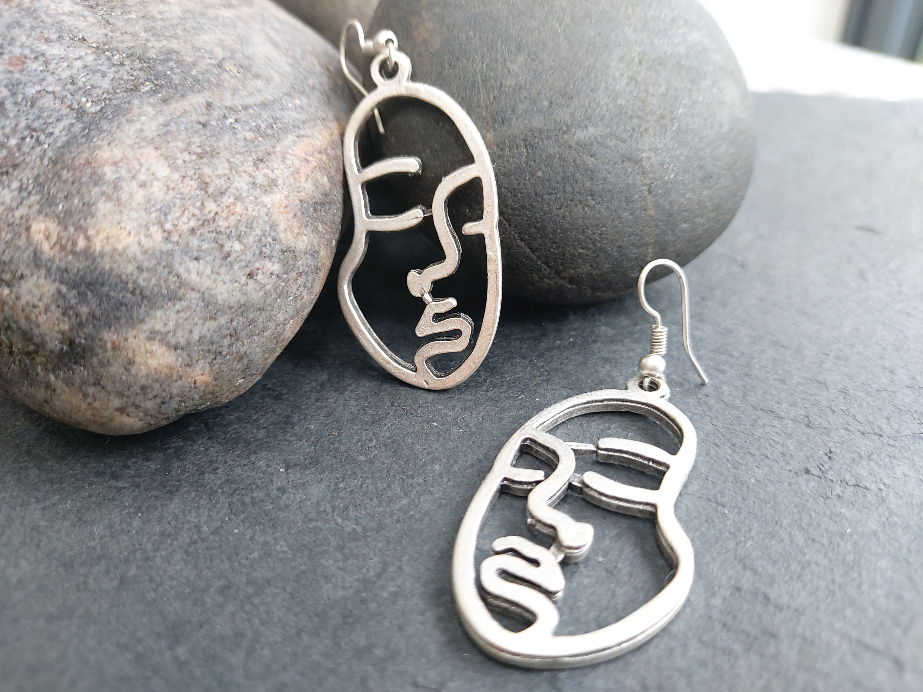 43 Silver Abstract FACE Earrings Modern Trendy Earrings | Etsy