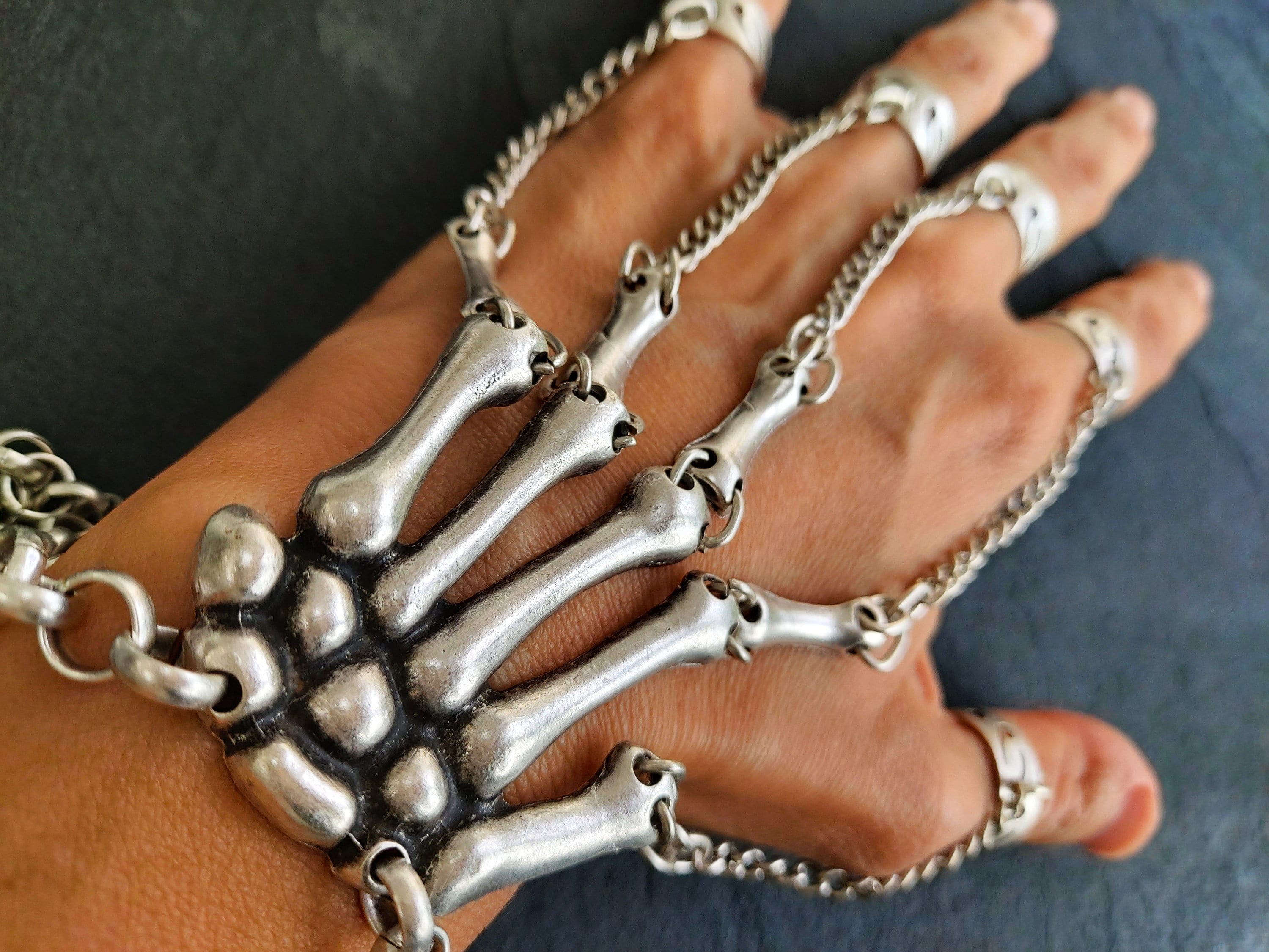 31 Gothic Skeleton Hand Ring Chain Bracelet - Etsy