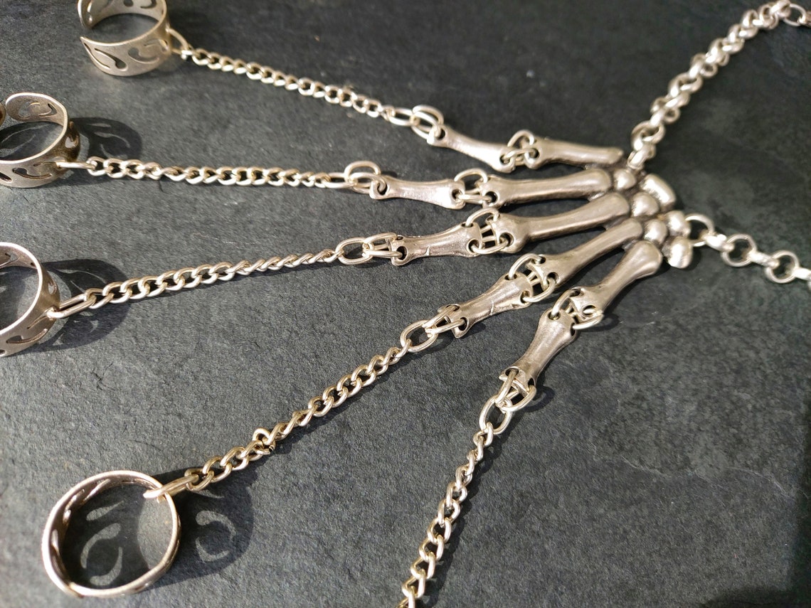31 Gothic Skeleton Hand Ring Chain Bracelet - Etsy