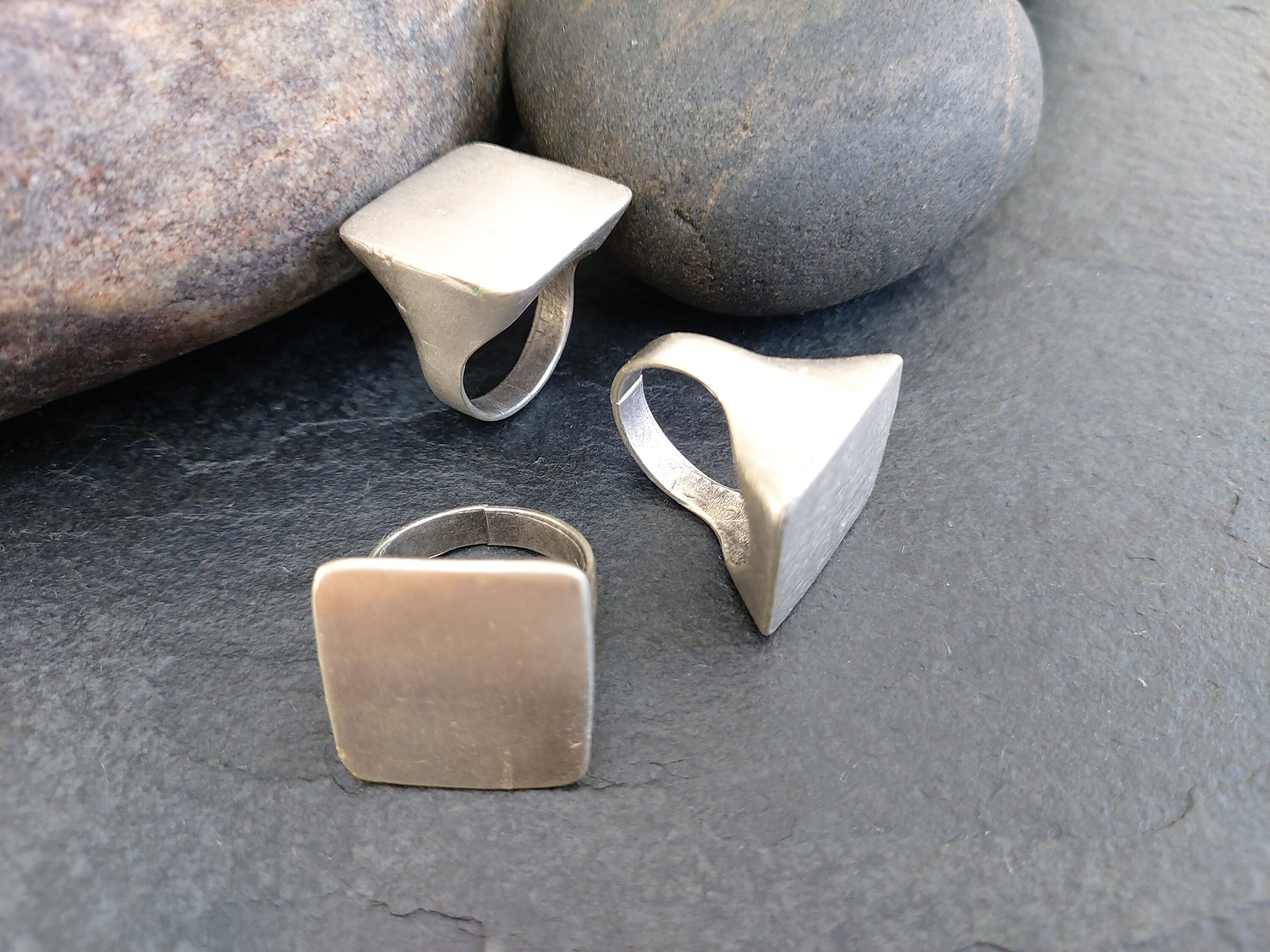 68 / Silver Square Geometric Ring Abstract Minimalist Ring | Etsy