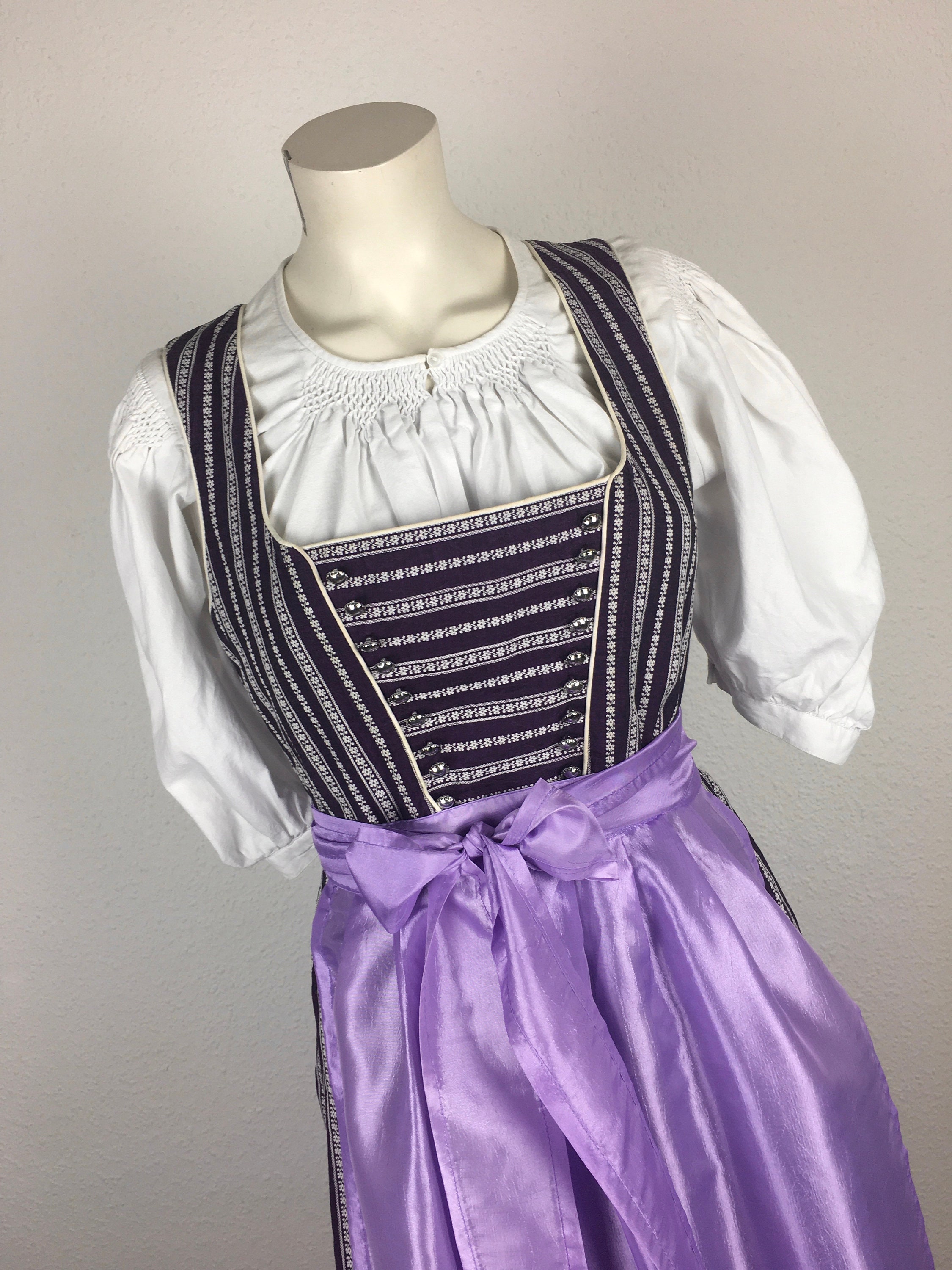Dirndl (S) Short Purple White - Optional With Apron in Purple + Dirndl ...