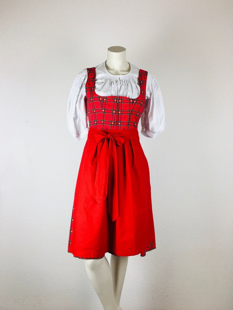 Dirndl Vintage (S/M) Midi Knee-long Red Green Checkered With Red or ...