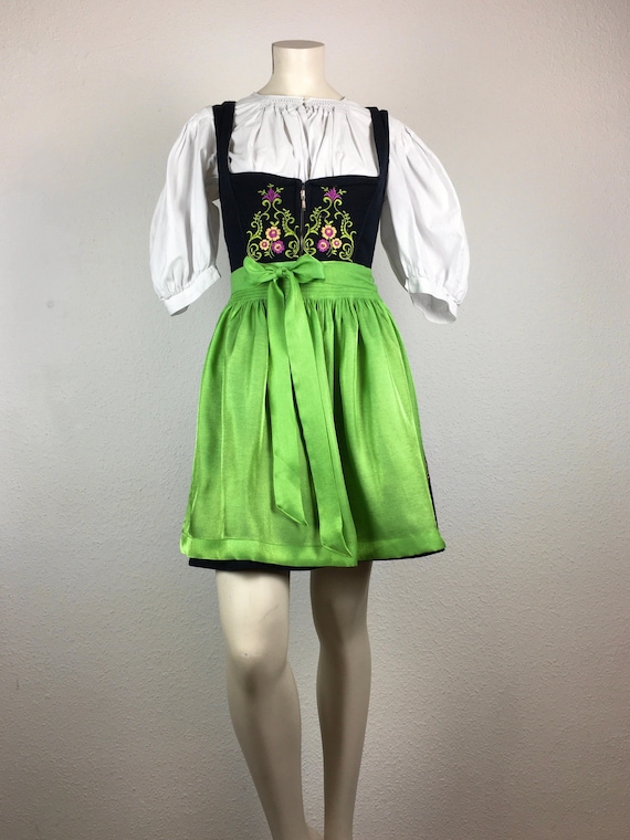Dirndl vintage (XS) mini black yellow purple green wi… - Gem