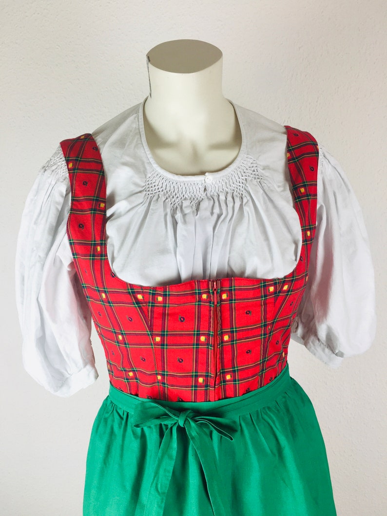 Dirndl Vintage (S/M) Midi Knee-long Red Green Checkered With Red or ...
