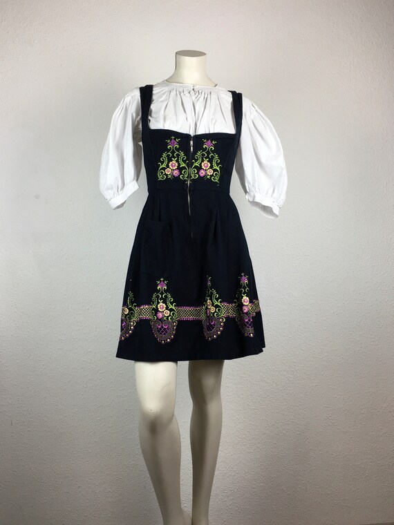 Dirndl vintage (XS) mini black yellow purple green wi… - Gem