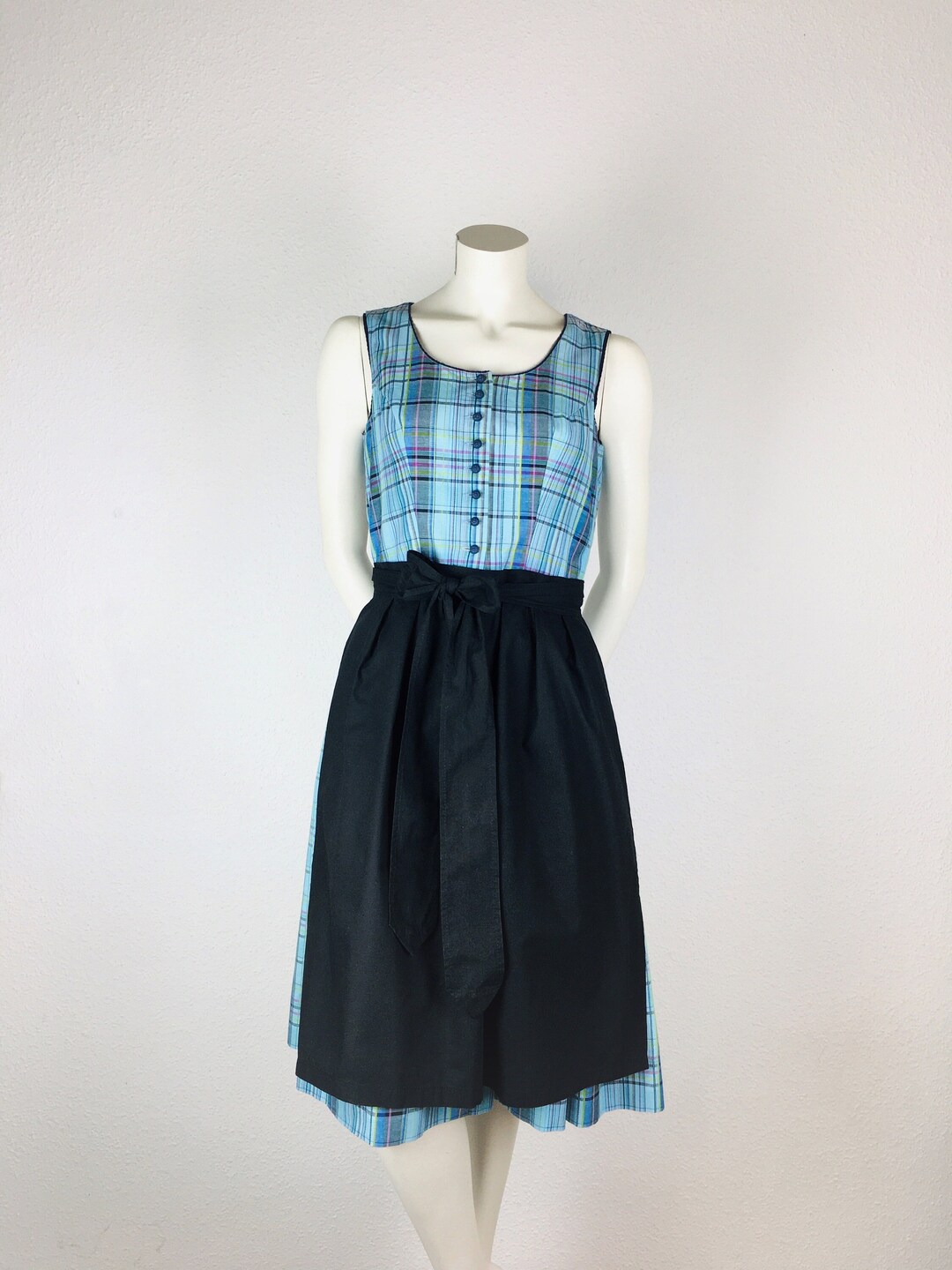 Dirndl Dress Vintage (M) Midi Turquoise Colorful Checked Optional With ...