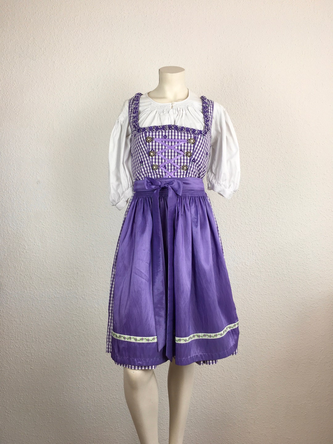 Dirndl XS/S Knee Length Lilac Purple White With Purple Apron - Etsy