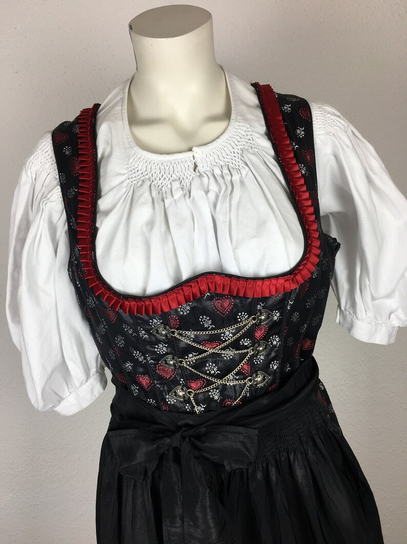 Dirndl (s/medium) Midi Black Red Hearts With Matching Apron - Etsy