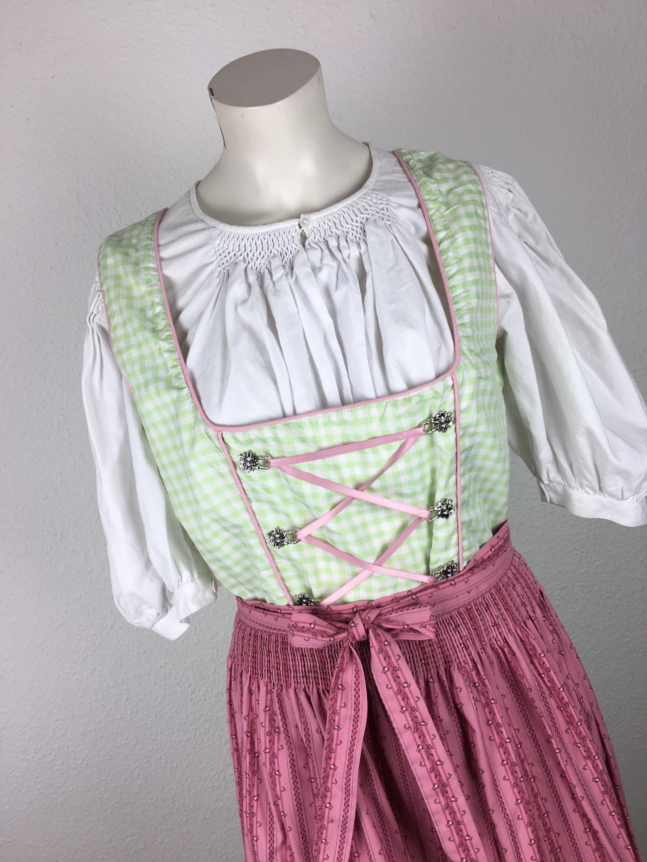 Vintage Dirndl (M/L) Green White Checked Optional With Pink Patterned ...