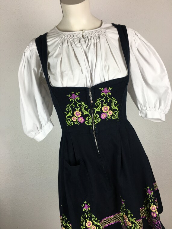 Dirndl vintage (XS) mini black yellow purple green wi… - Gem
