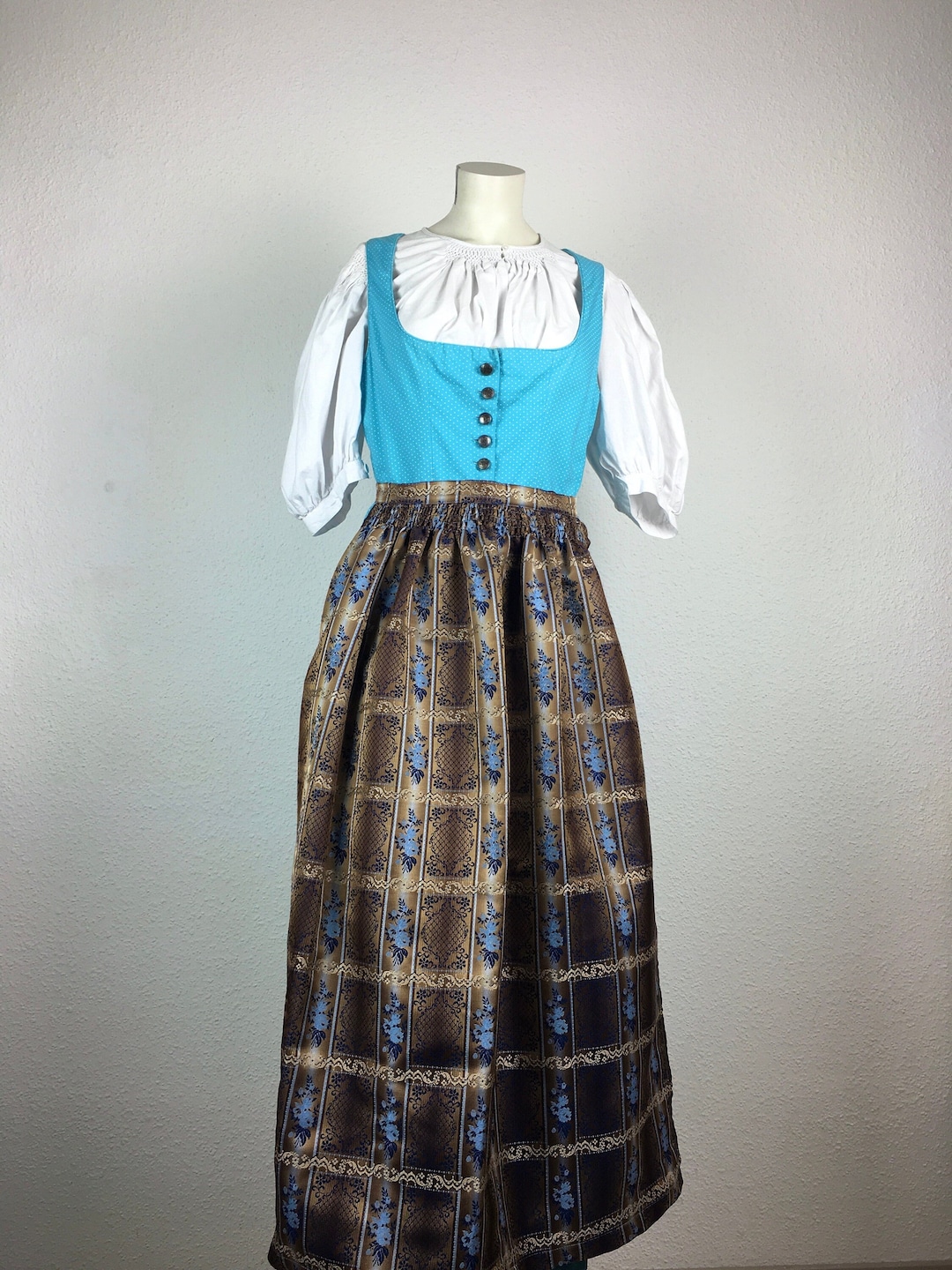 Dirndl M Long Light Blue White Optional With Patterned Apron and Dirndl ...