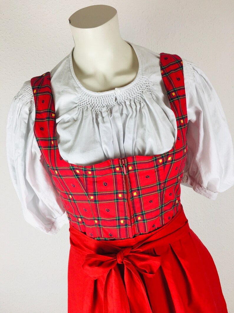 Dirndl Vintage (S/M) Midi Knee-long Red Green Checkered With Red or ...