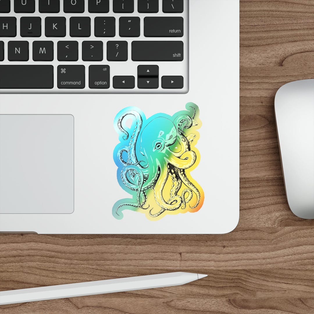 Unlucky - Holographic Hand-illustrated Vinyl Octopus Sticker - Etsy