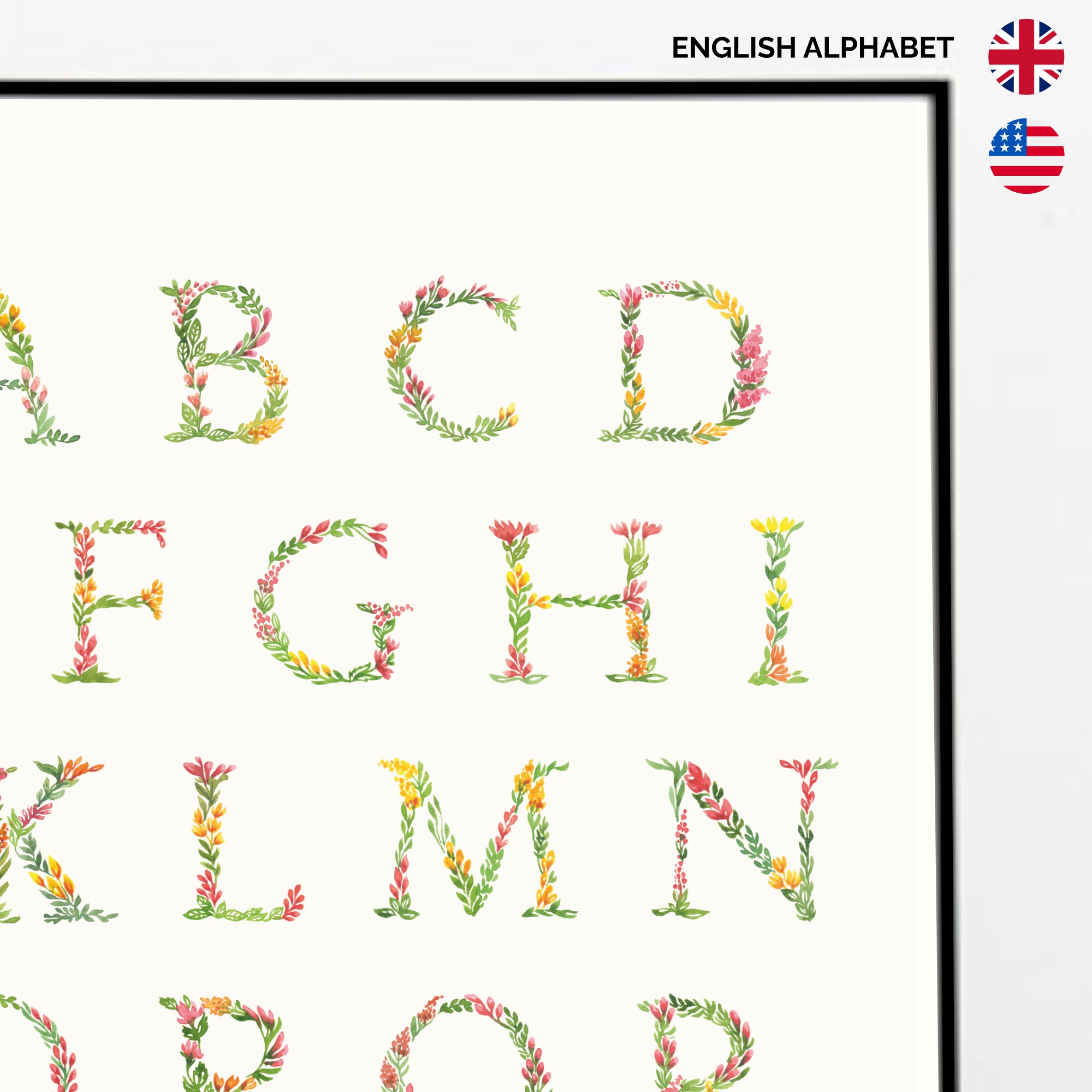Floral Alphabet Poster in Several Languages ABC Poster for Kids Room - Etsy
