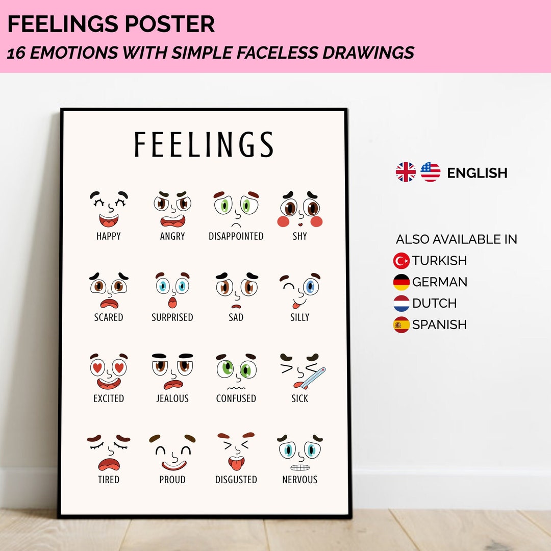 Feelings Poster for Toddlers With Simple Faceless Drawings Available in ...