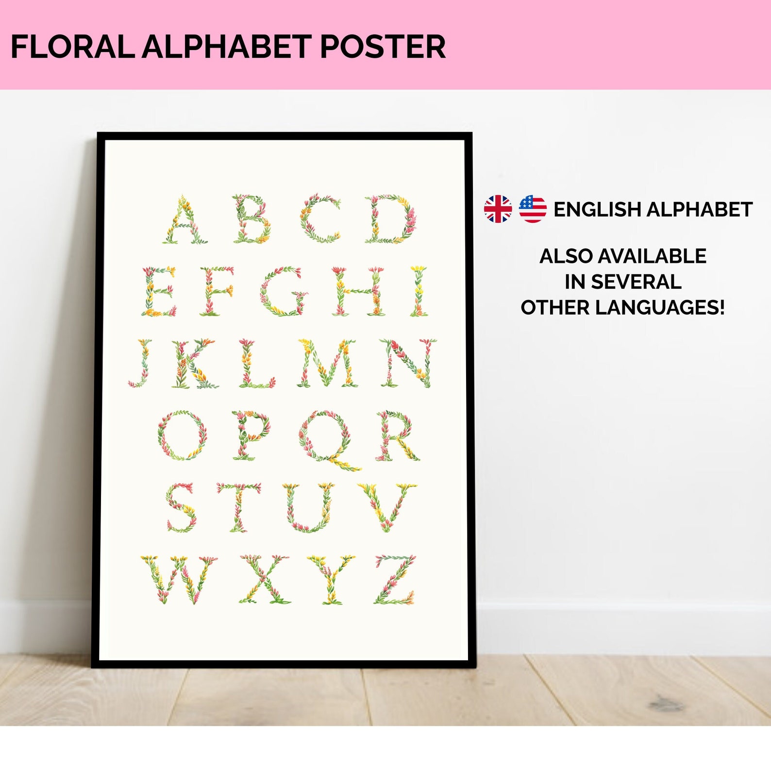 Floral Alphabet Poster in Several Languages ABC Poster for - Etsy