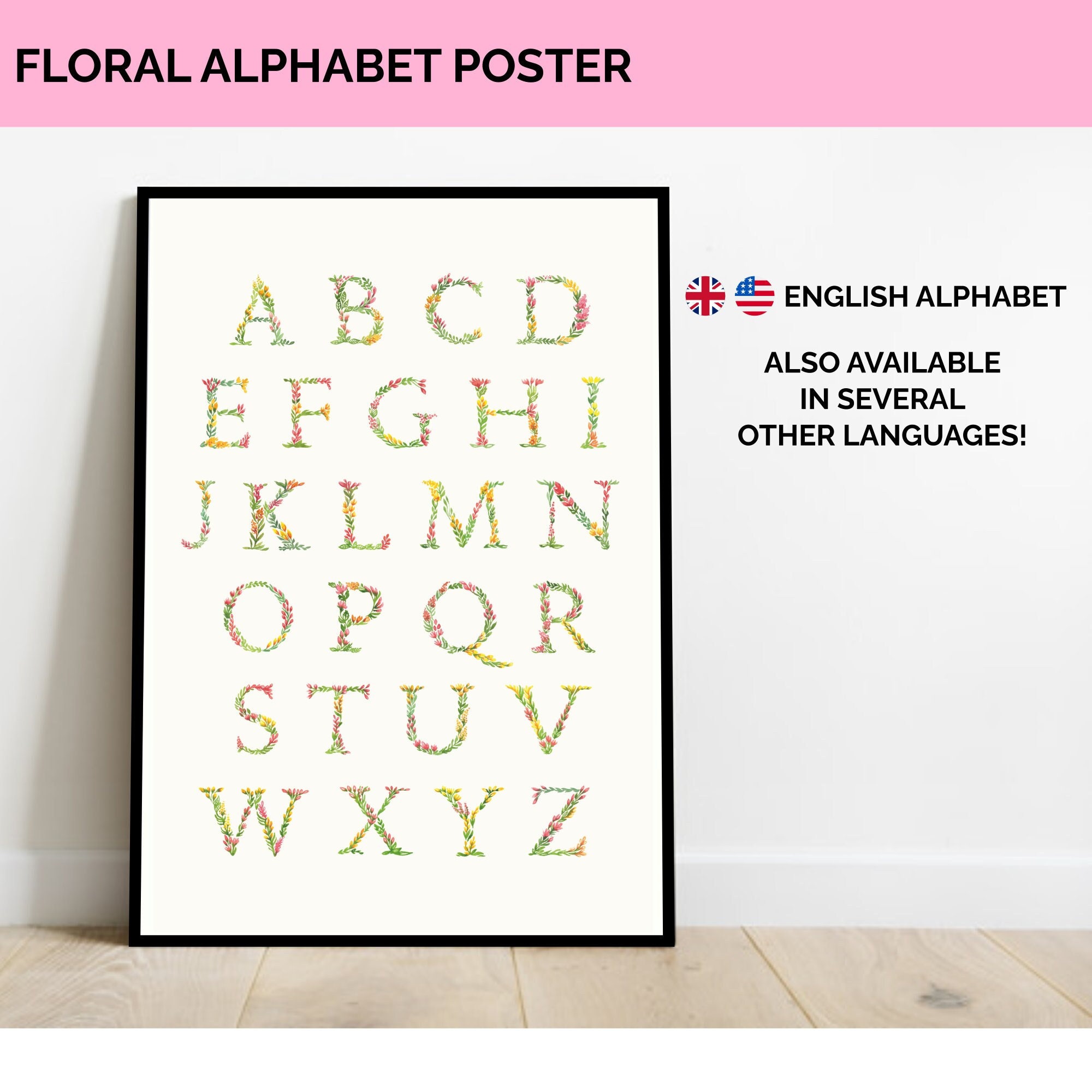Floral Alphabet Poster in Several Languages ABC Poster for Kids Room - Etsy