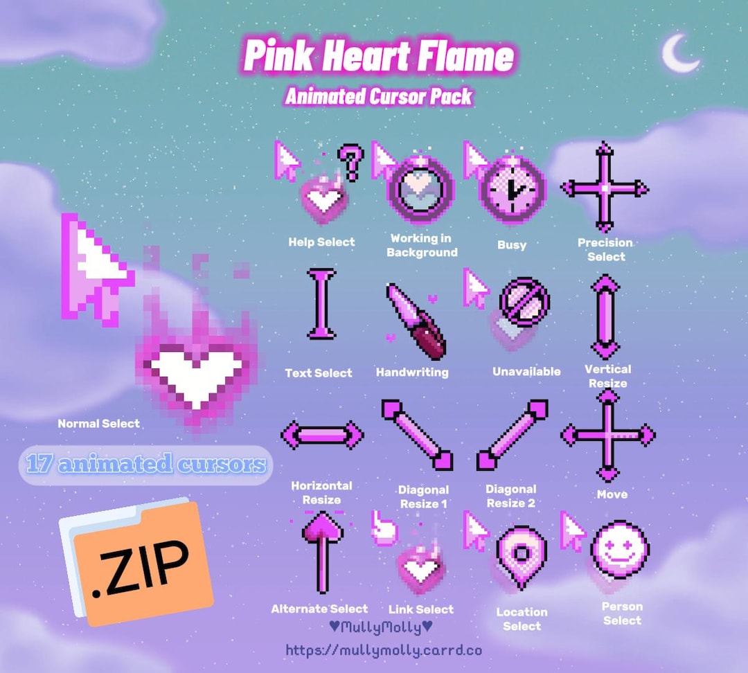 Pink Flame Heart Cursor Pack 17 Animated Cursors for Windows 10 / 11 .ANI .CUR - Etsy