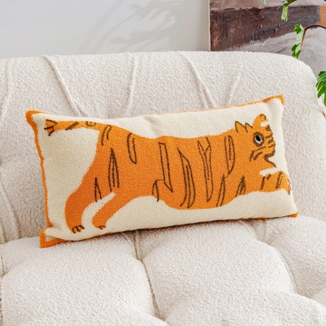 Thick Tufted Tiger: Extra Long Leaping Tiger Throw Pillow - Etsy