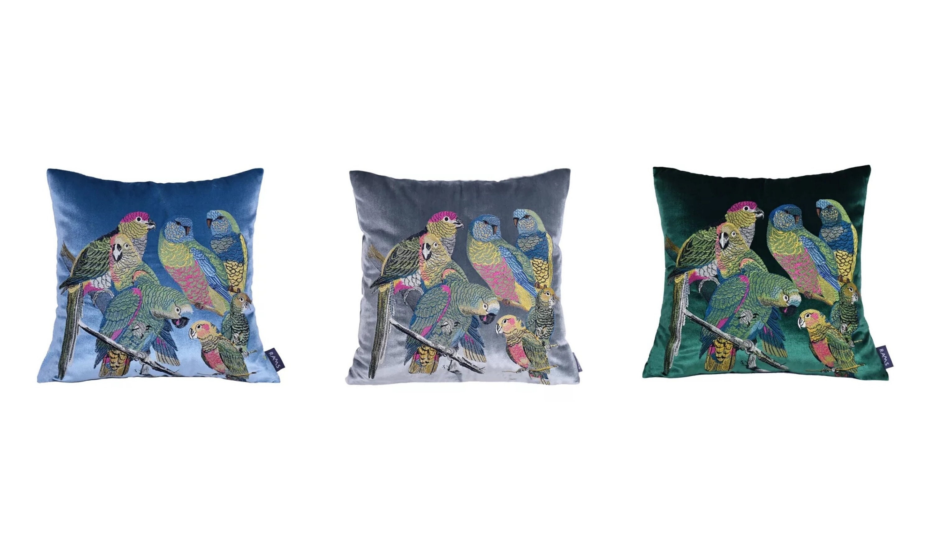 5 Colors Embroidered Parrots on Velvet Vibrant Throw Pillow - Etsy ...